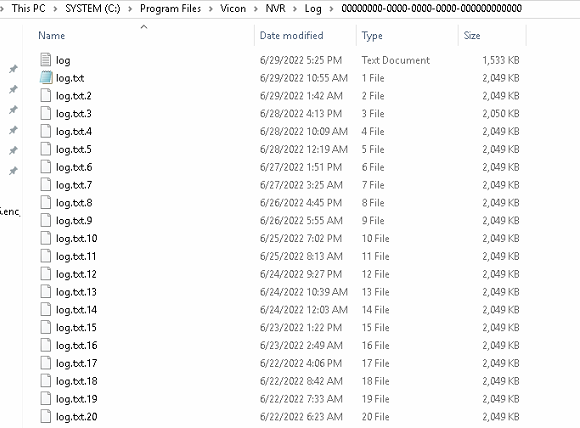 Valerus - how to Increase NVR logs Software – Vicon Industries Support