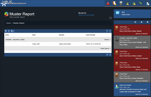 VAX - Ver 2.7 - Muster Report, Inline listing, card user whereabouts ...